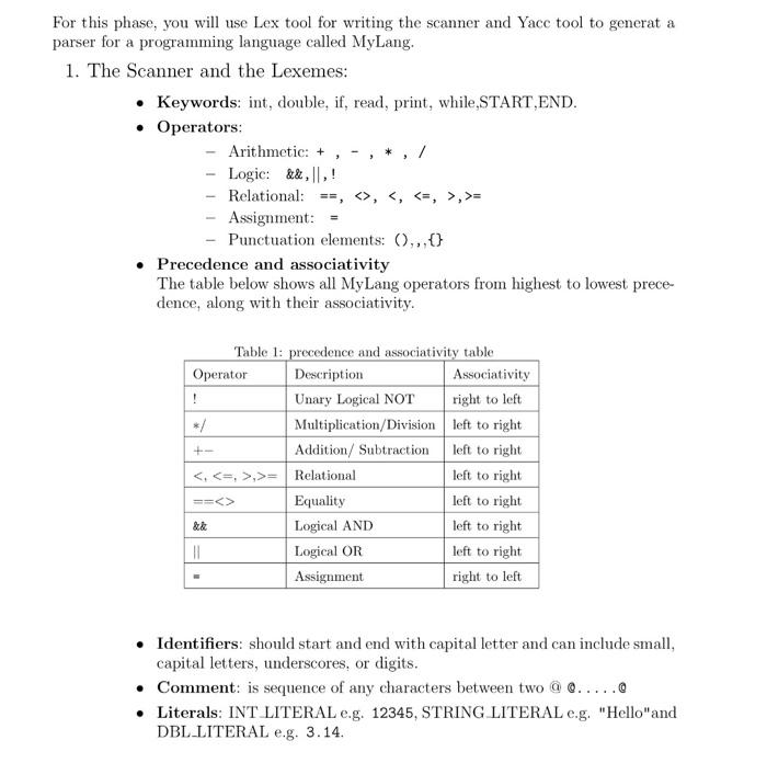 Solved 9 For this phase, you will use Lex tool for writing | Chegg.com