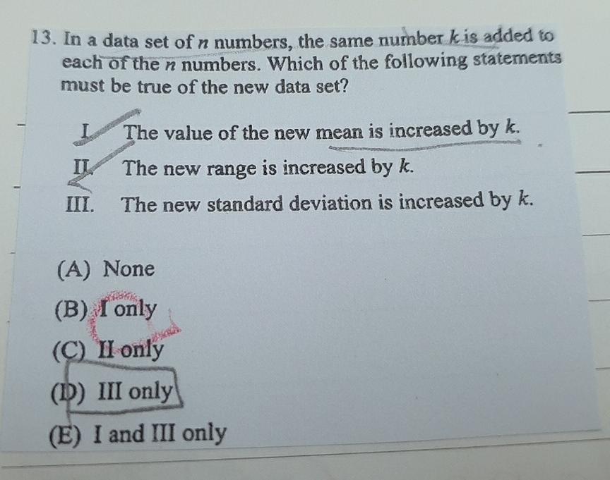 Solved 13. In a data set of n numbers, the same number kis | Chegg.com