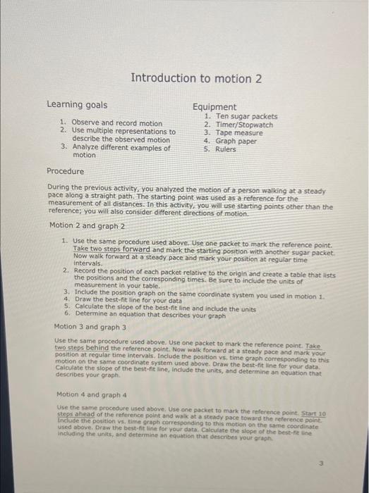 Lab 1: Motion in 1 Dimension Procedure During this | Chegg.com