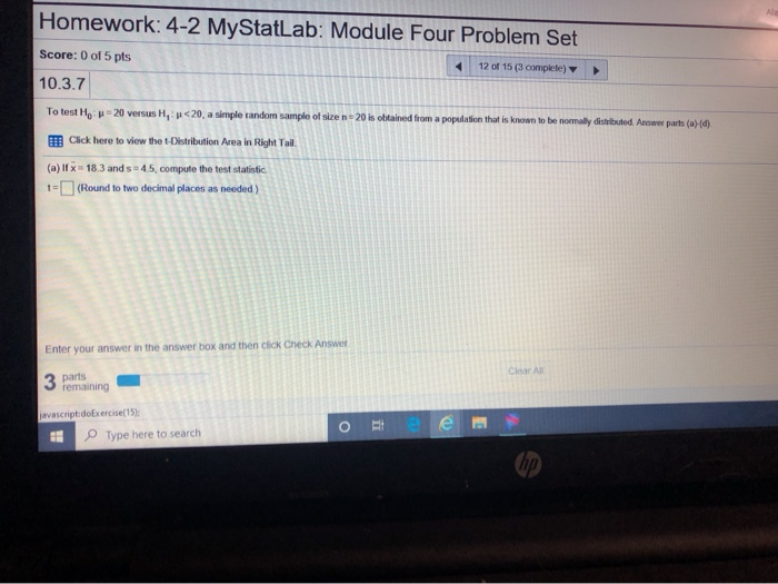 Solved Homework: 4-2 MyStatLab: Module Four Problem Set | Chegg.com