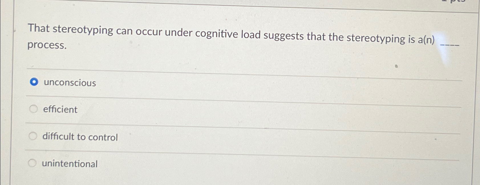 Solved That stereotyping can occur under cognitive load | Chegg.com