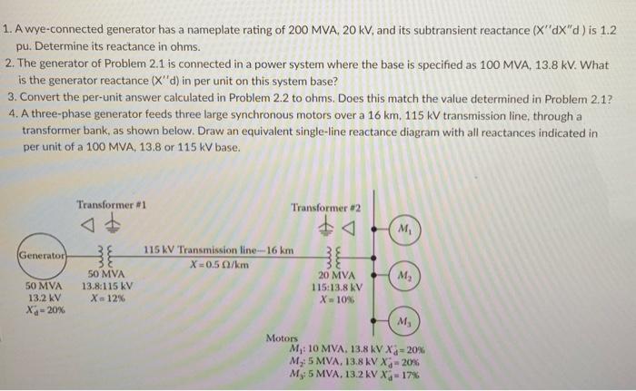 1. A wye-connected generator has a nameplate rating | Chegg.com