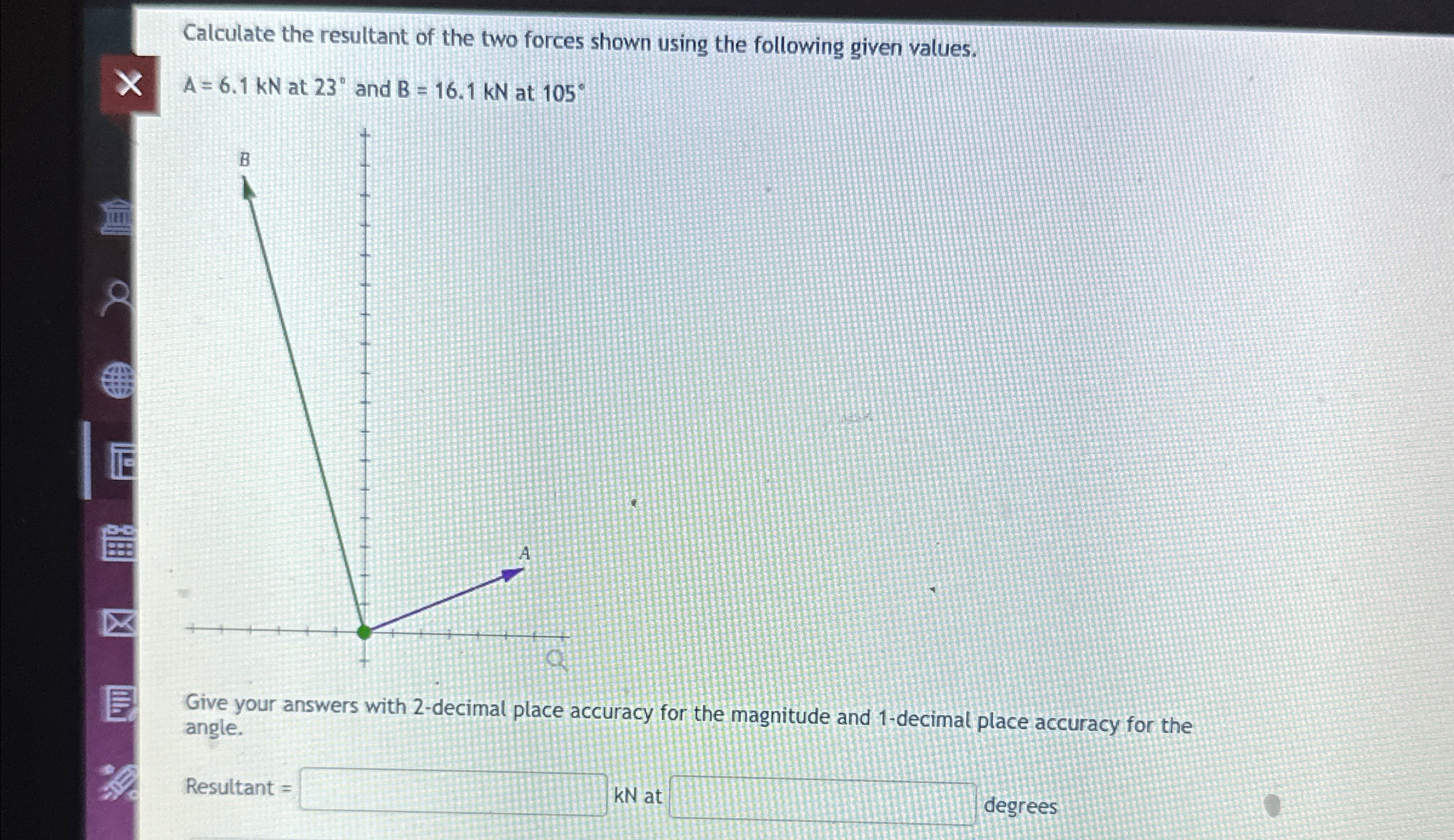 Solved Calculate the resultant of the two forces shown using | Chegg.com