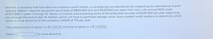 Solved Leonard, o company that manufactures explosion-proof | Chegg.com