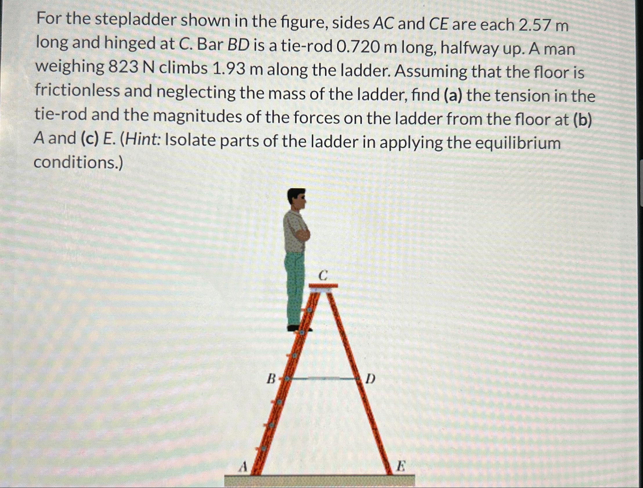 Solved For the stepladder shown in the figure, sides AC ﻿and | Chegg.com