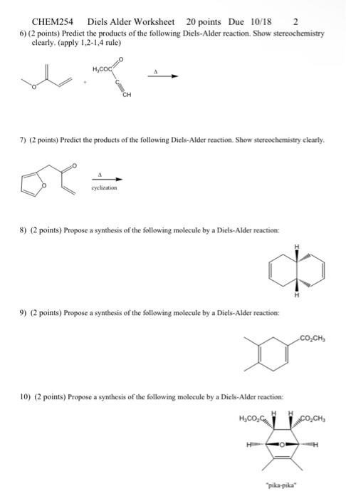Solved CHEM254 Diels Alder Worksheet 20 points Due 10/18 | Chegg.com
