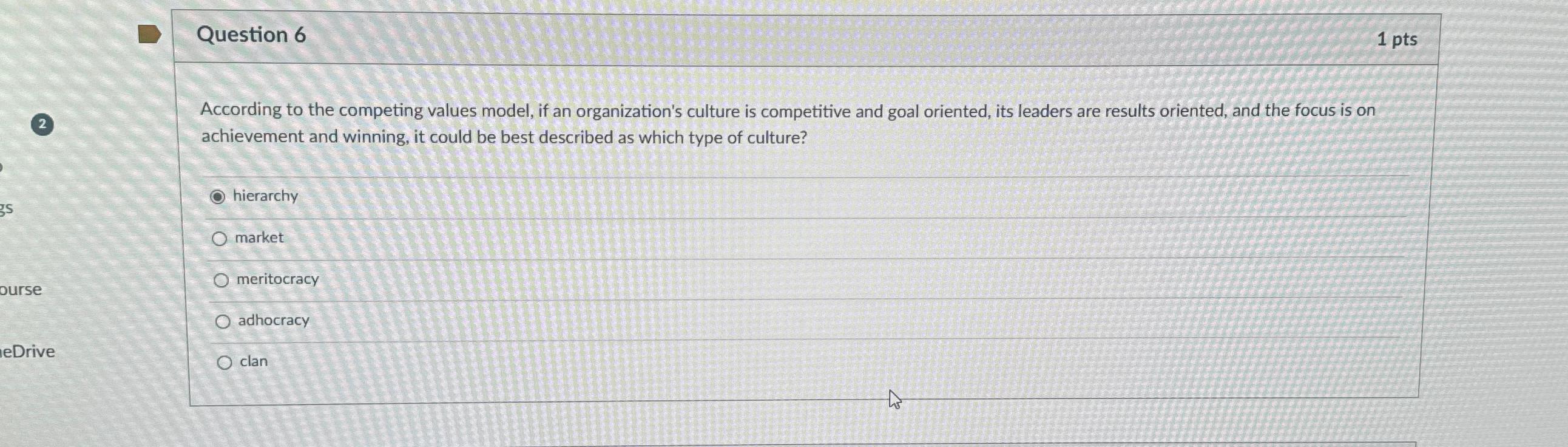 Solved Question 61 ﻿ptsAccording to the competing values | Chegg.com