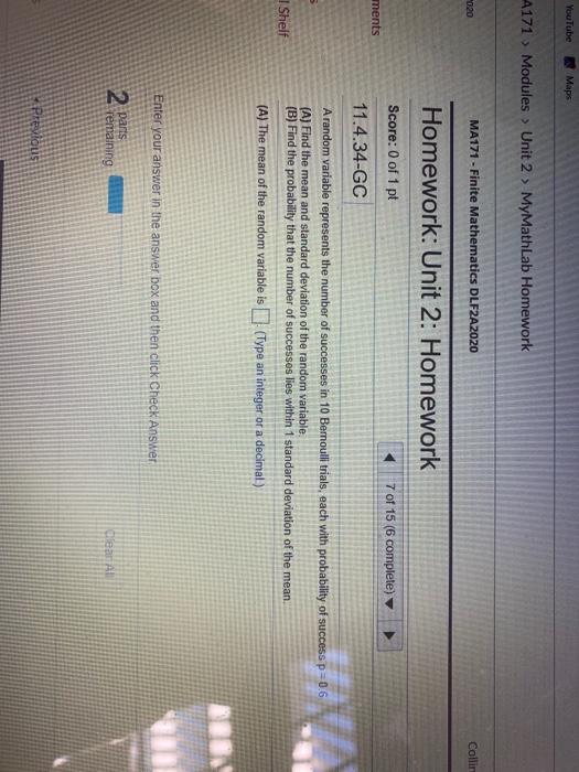 Solved YouTube Maps A171 Modules > Unit 2 > MyMathLab | Chegg.com