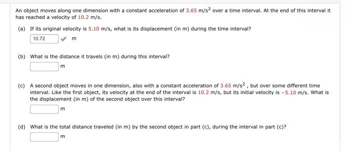 Solved An object moves along one dimension with a constant | Chegg.com