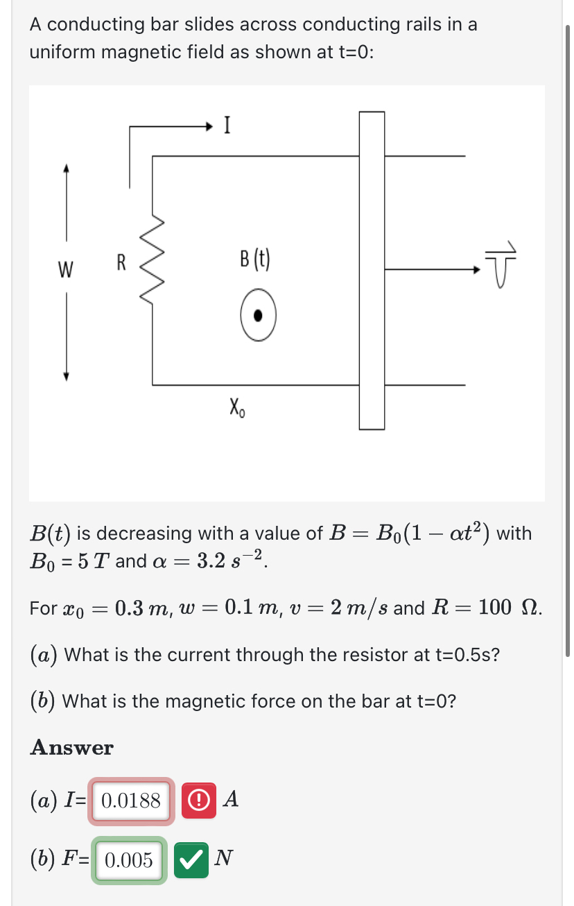 Solved A conducting bar slides across conducting rails in a | Chegg.com