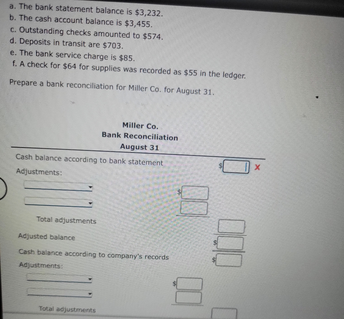 Solved a. ﻿The bank statement balance is $3,232.b. ﻿The cash | Chegg.com
