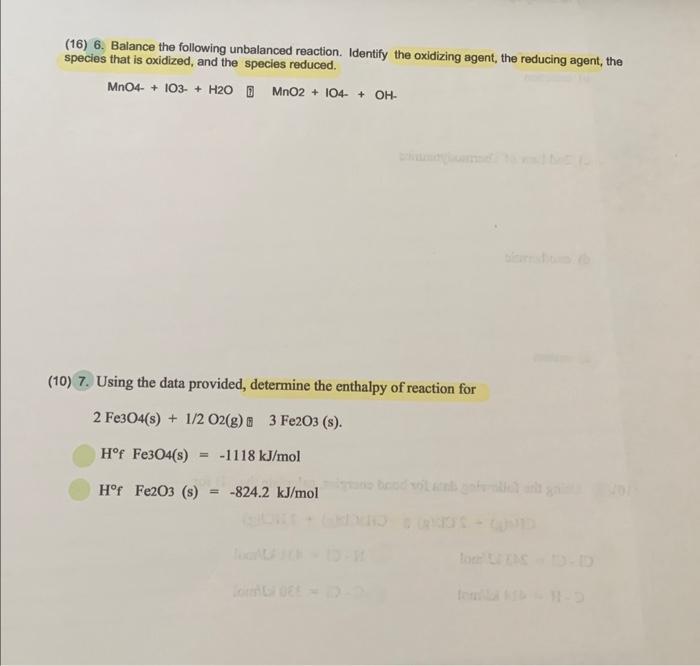 Solved (16) 6. Balance the following unbalanced reaction. | Chegg.com