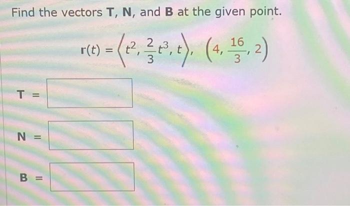 Solved Find the vectors T,N, and B at the given point. | Chegg.com