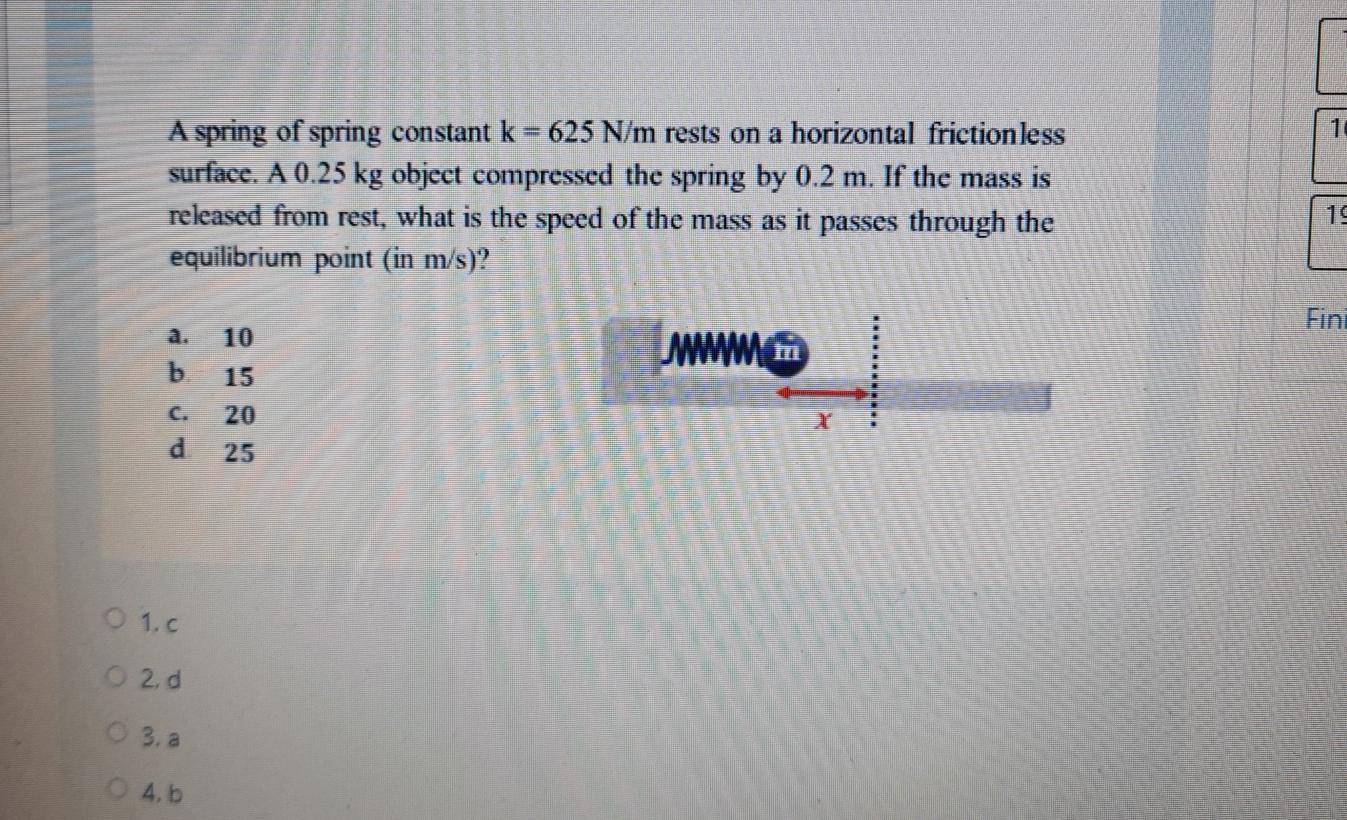 Solved 1 A spring of spring constant k = 625 N/m rests on a | Chegg.com