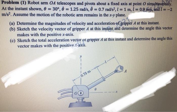 Solved Problem (1) Robot arm OA telescopes and pivots about | Chegg.com