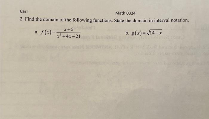 Solved Math 0324 2. Find the domain of the following | Chegg.com