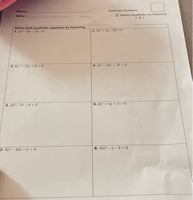 Ouadratic Equations | Chegg.com