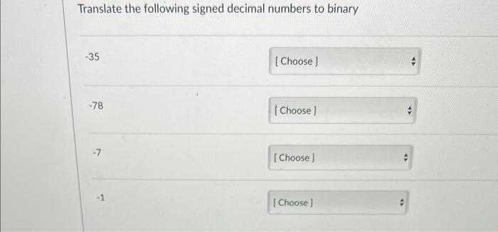 Solved Translate the following signed decimal numbers to | Chegg.com