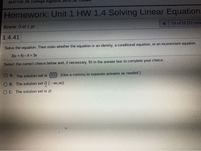Solved Homework Unit 1 Hw 1 4 Solving Linear Equation