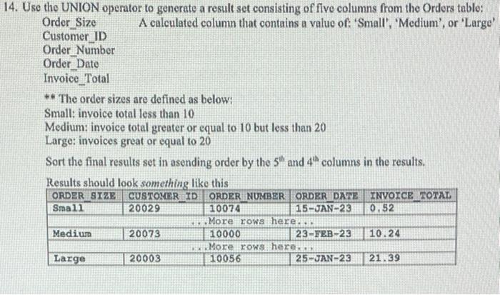 Solved Jse the UNION operator to generate a result set | Chegg.com