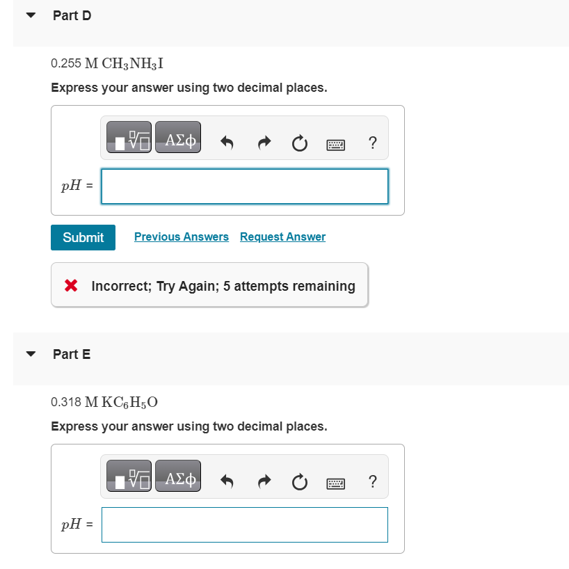 Solved Part D0.255MCH3NH3IExpress your answer using two | Chegg.com