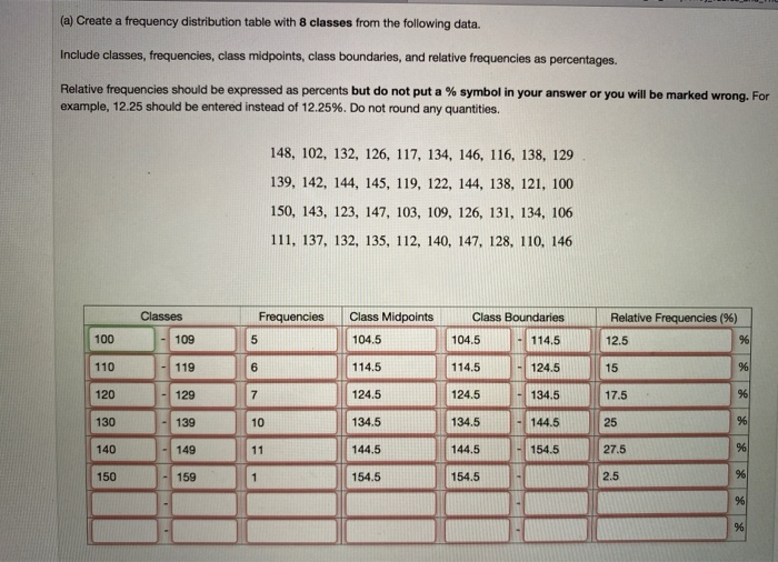 Solved (a) Create a frequency distribution table with 8 | Chegg.com