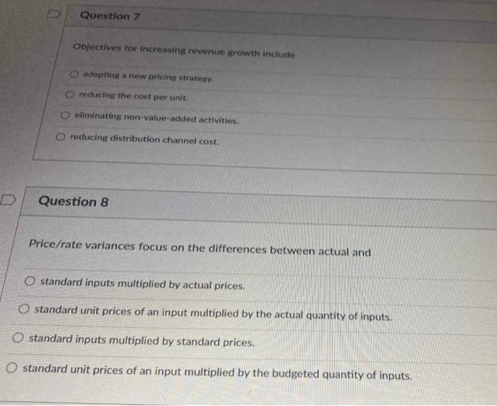 Solved U Question 7 Objectives for increasing revenue growth | Chegg.com