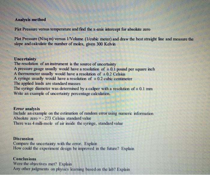 Solved Procedure 1 Absolute zero experiment Prepare the air | Chegg.com
