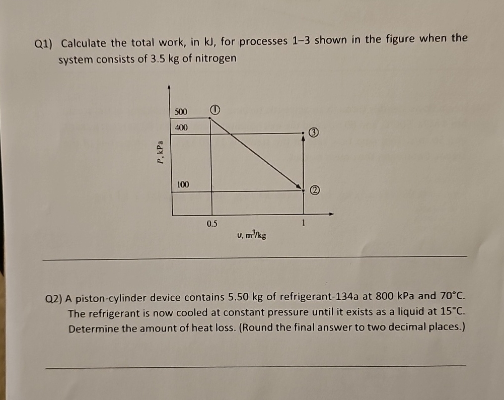 Solved Q1) ﻿Calculate the total work, in kJ , ﻿for processes | Chegg.com