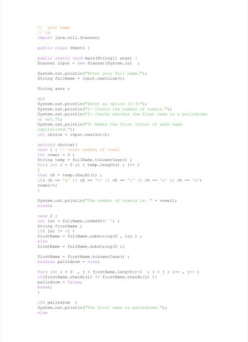 Solved 1/. yous nathe 1/ id import java.util. Scaner; public | Chegg.com