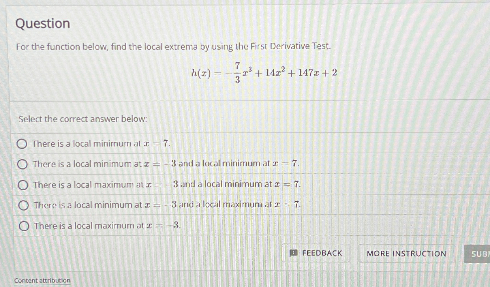 Solved QuestionFor the function below, find the local | Chegg.com