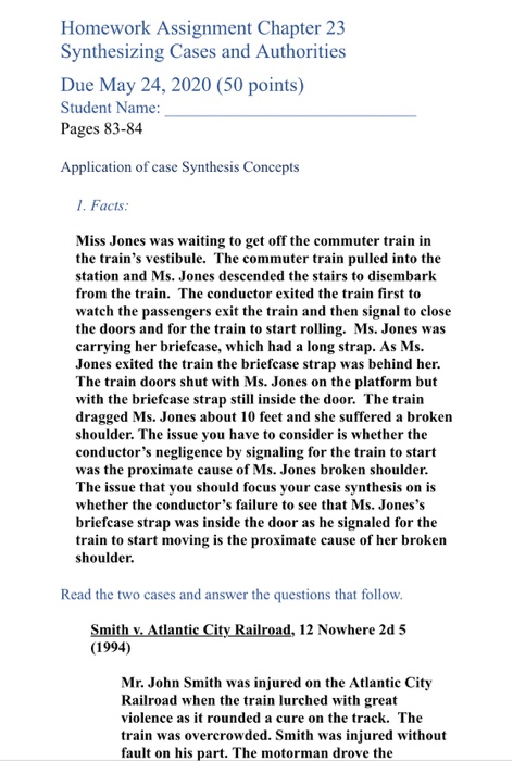 Homework Assignment Chapter 23 Synthesizing Cases and | Chegg.com