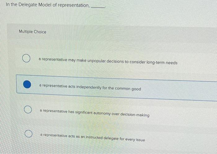In the Delegate Model of representation. Multiple | Chegg.com