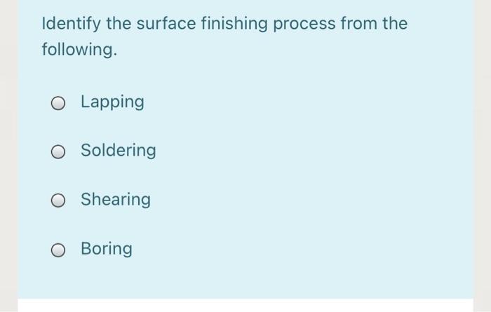 Solved Identify the surface finishing process from the | Chegg.com