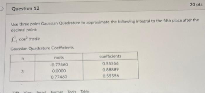 Solved Use three point Gaussian Quadrature to approximate | Chegg.com