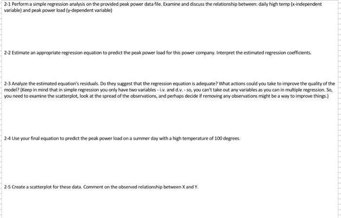Solved 2-1 Perform a simple regression analysis on the | Chegg.com