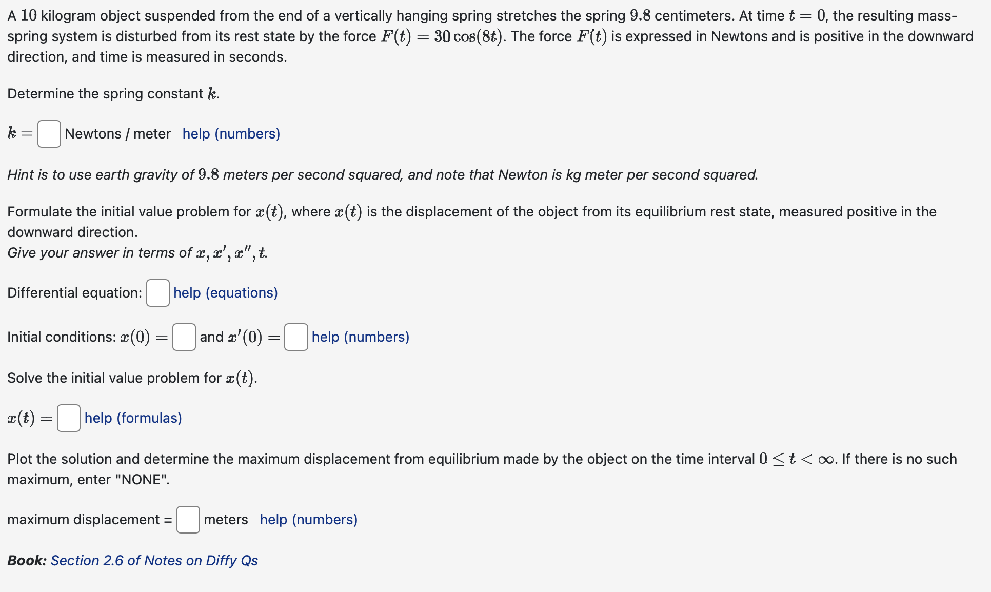 A 10 ﻿kilogram object suspended from the end of a | Chegg.com