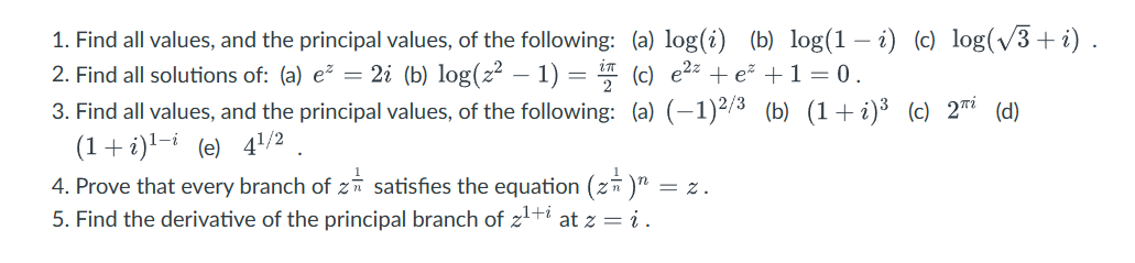 Solved Find all values, and the principal values, of the | Chegg.com