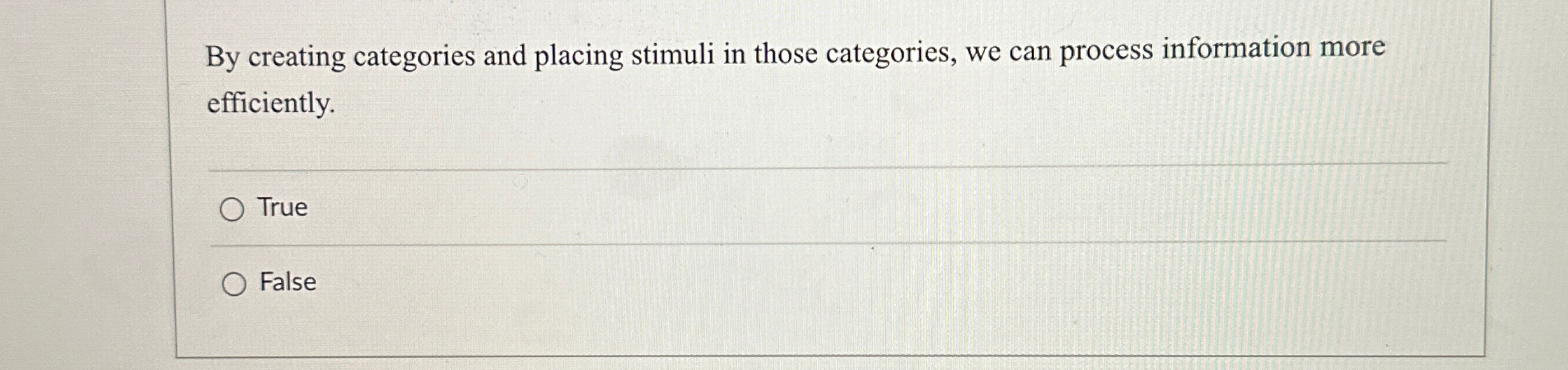Solved By creating categories and placing stimuli in those | Chegg.com