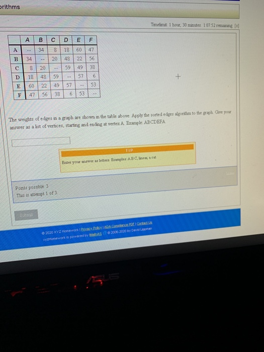 Solved orithms Timelimit 1 hour, 30 minutes 107 52 remaining | Chegg.com