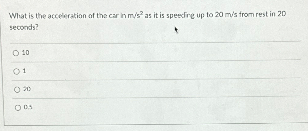 Solved What is the acceleration of the car in ms2 ﻿as it is | Chegg.com