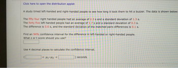 Solved Click here to open the distribution applet A study | Chegg.com