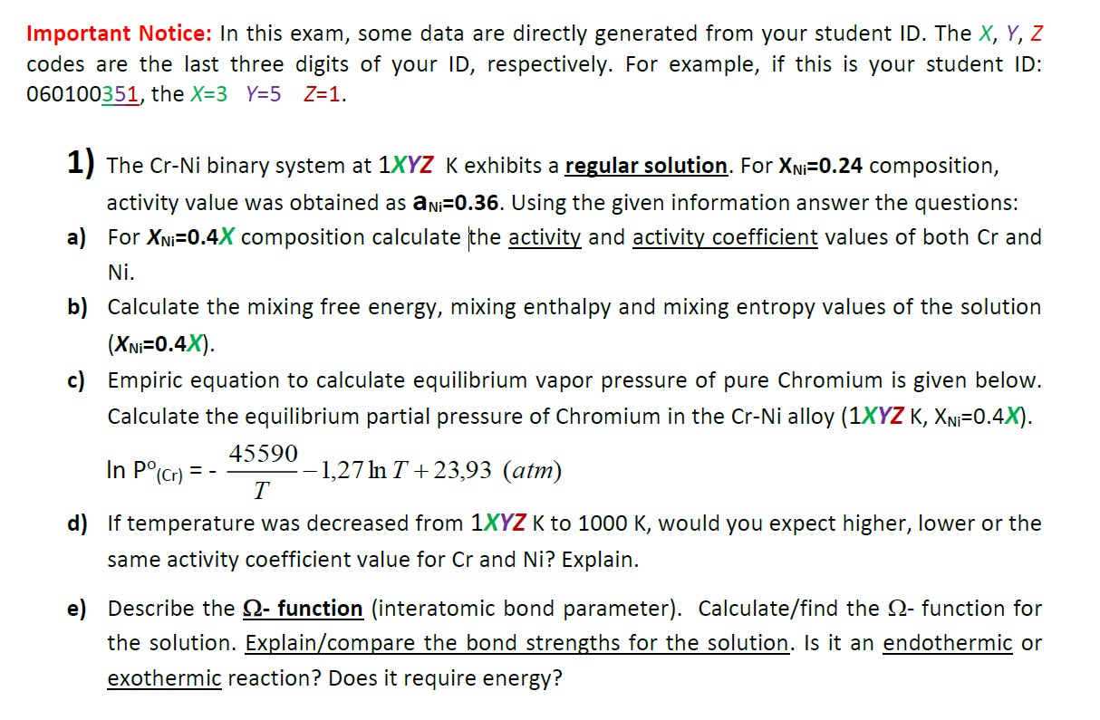 Solved Important Notice: In this exam, some data are | Chegg.com
