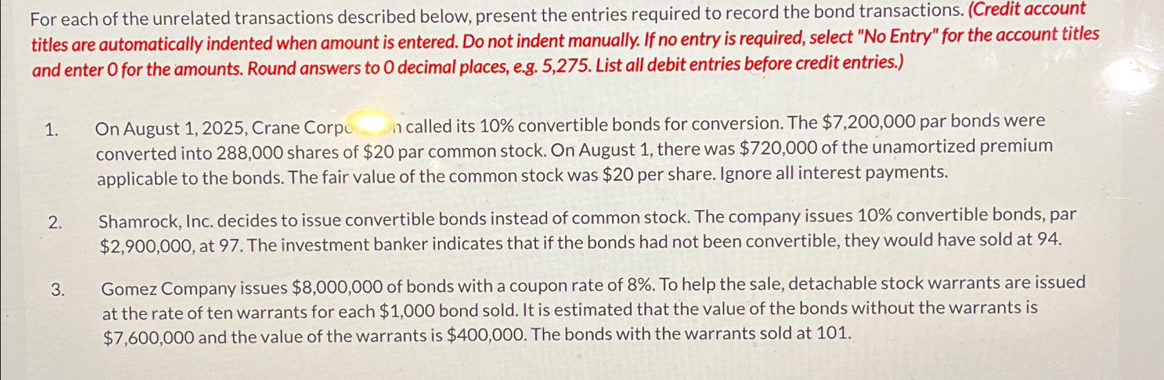 Solved For each of the unrelated transactions described | Chegg.com