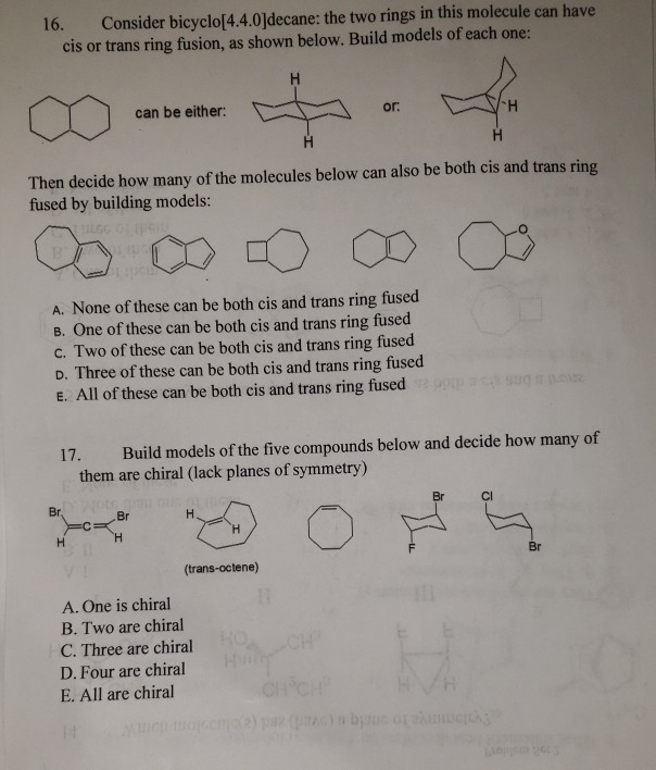 Solved *how many of the molecules below can also be both cis | Chegg.com