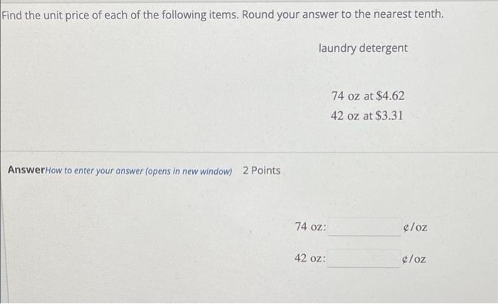 Solved Find the unit price of each of the following items. | Chegg.com