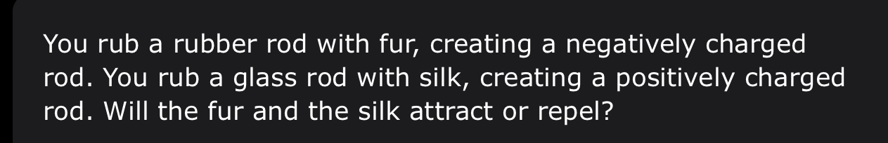 Solved You rub a rubber rod with fur, creating a negatively | Chegg.com