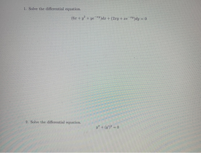 Solved 1. Solve the differential equation. (6x + y + ze M)dx | Chegg.com