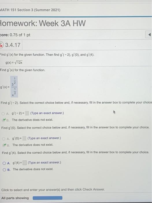 Solved MATH 151 Section 3 (Summer 2021) lomework: Week 3A HW | Chegg.com