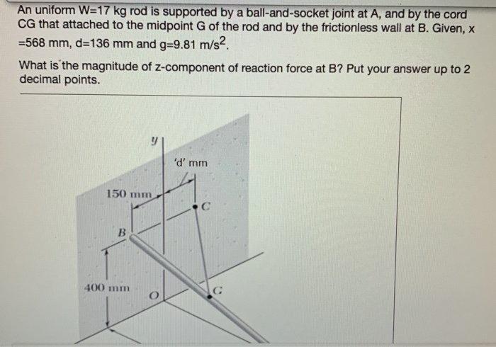 An uniform W=13 kg rod is supported by a | Chegg.com